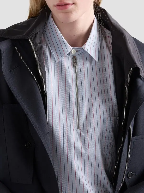 Prada Striped Cotton Shirt With Half-zipper - Blue