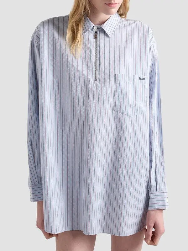 Prada Striped Cotton Shirt With Half-zipper - Blue