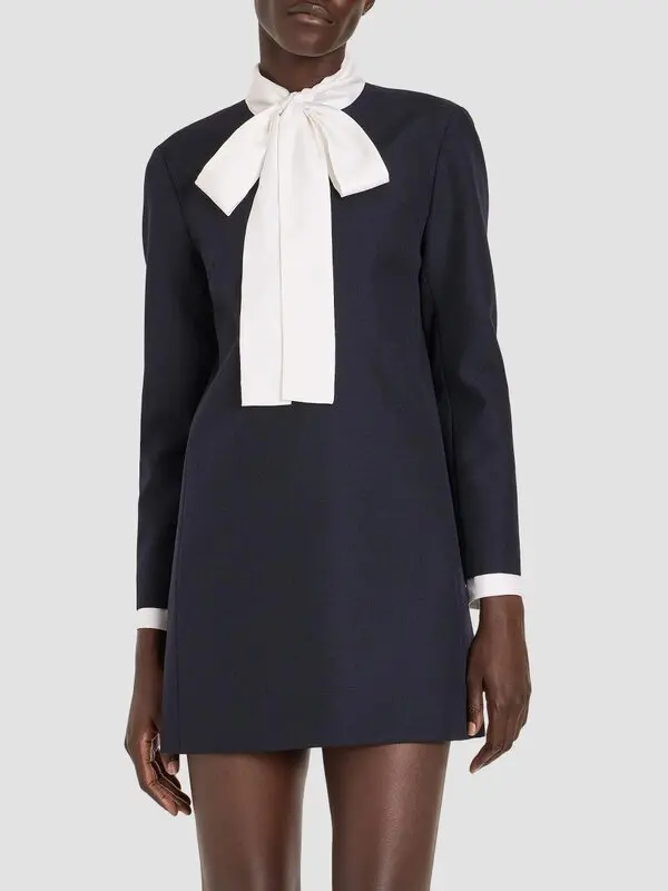 Thom Browne Tieneck Virgin Wool-silk Shift Minidress