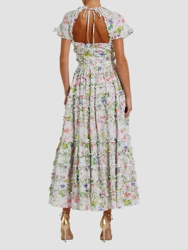 Mac Duggal Floral Ruffle Open-back Cocktail Dress