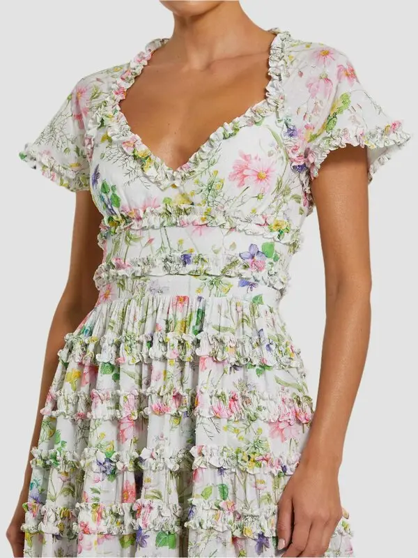 Mac Duggal Floral Ruffle Open-back Cocktail Dress