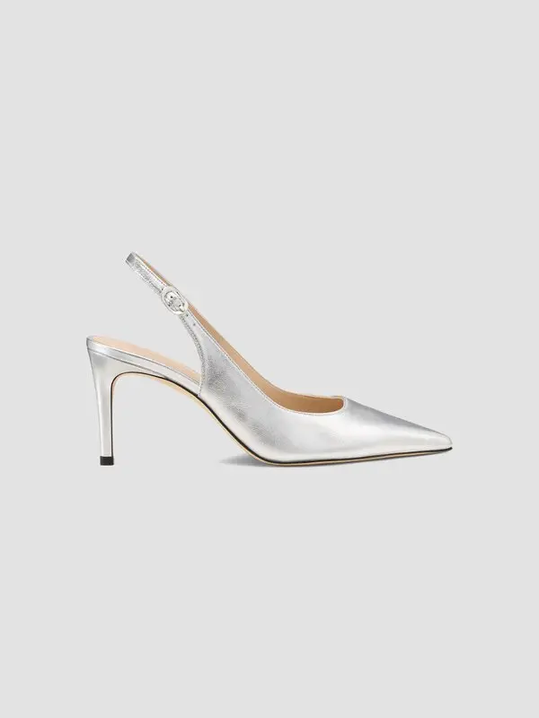 STUART WEITZMAN Power 75mm Leather Slingback Pumps - Silver