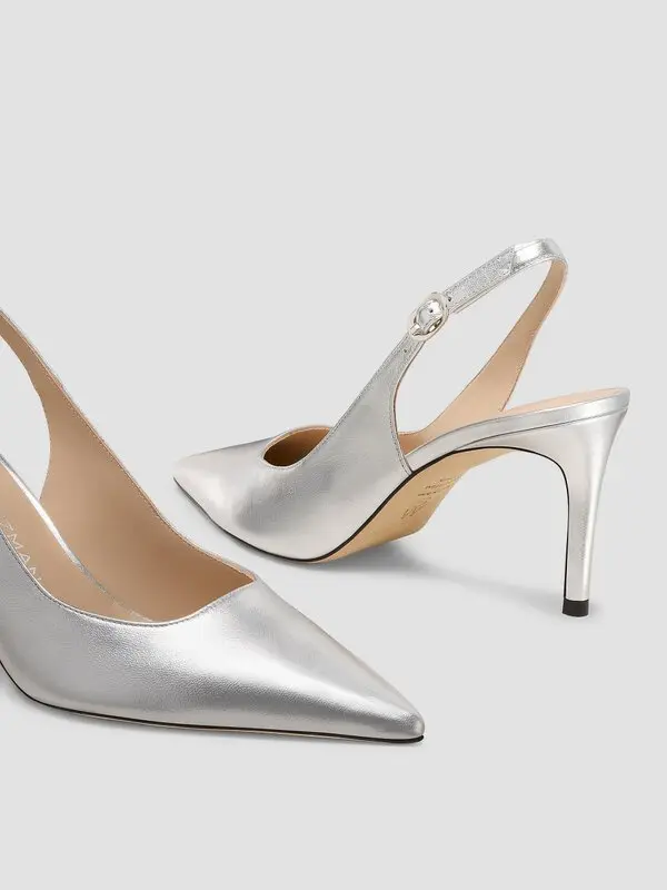 STUART WEITZMAN Power 75mm Leather Slingback Pumps - Silver