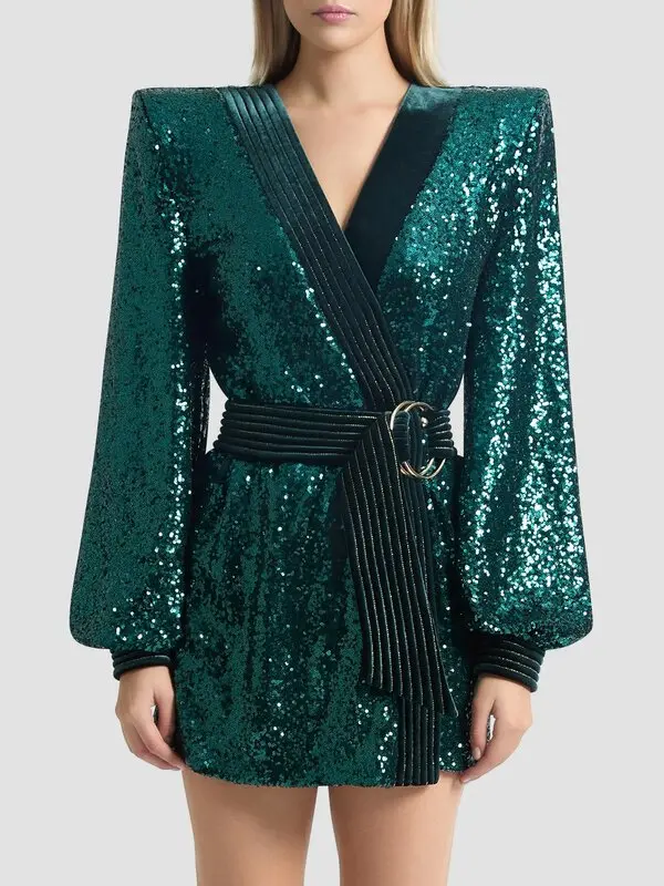 ZHIVAGO Cala Conta Sequined Wrap Minidress