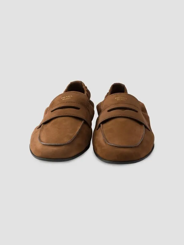 Prada Shuffle Nubuck Leather Loafers - Brown