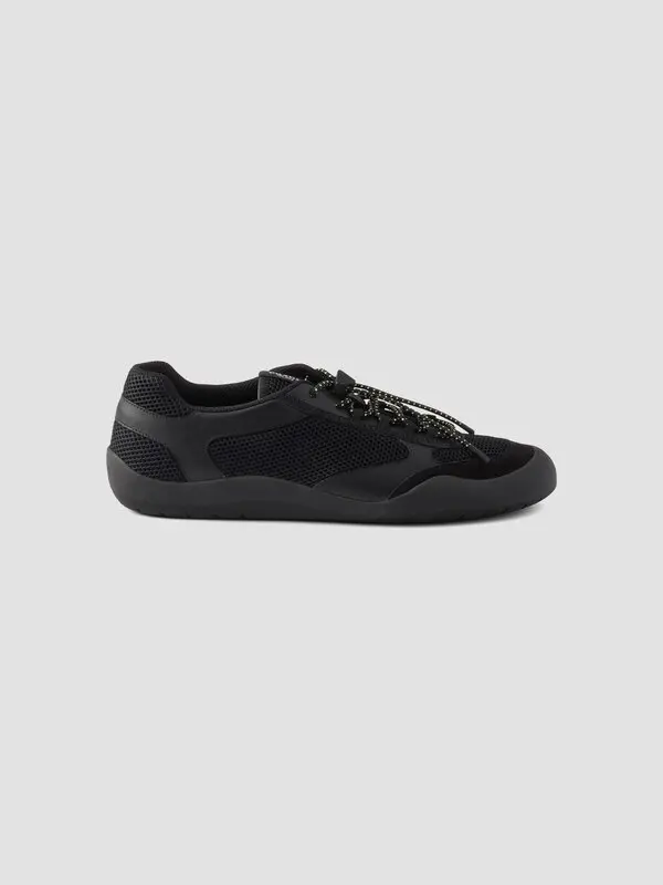 Prada Speedrock Leather And Mesh Fabric Sneakers - Black
