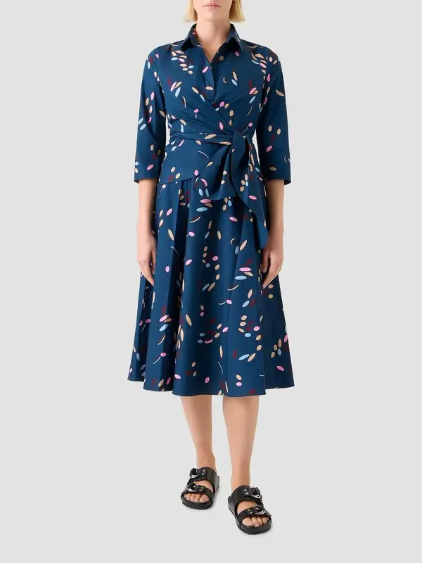 Akris Confetti Printed Cotton Wrap Midi-dress