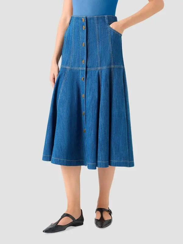 Akris Denim Dropped-waist Midi-skirt