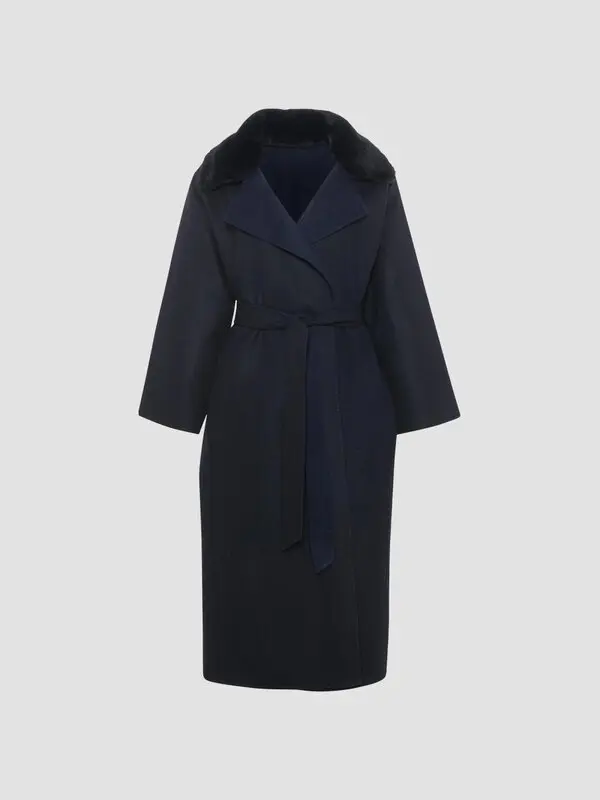 Gorski Reversible Loro Piana Wool Coat With Detachable Select Shearling Lamb Collar, Belt - Black Multi