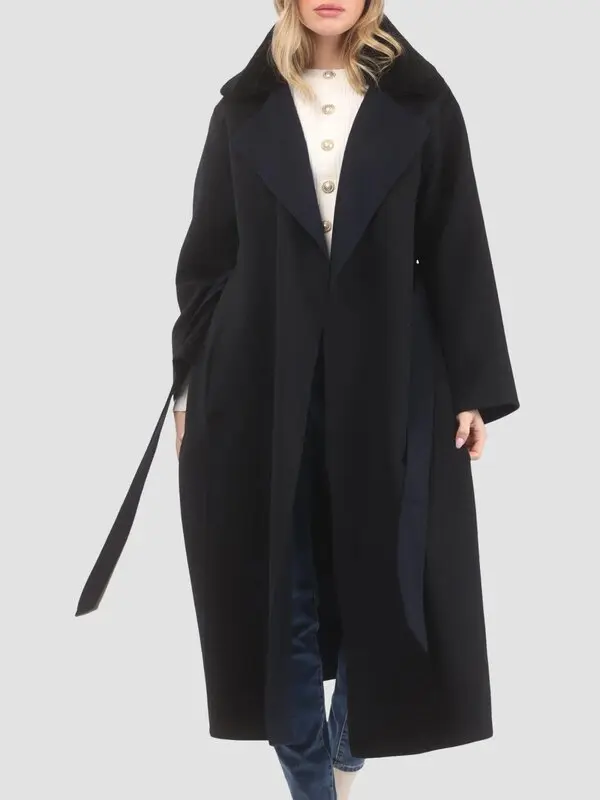 Gorski Reversible Loro Piana Wool Coat With Detachable Select Shearling Lamb Collar, Belt