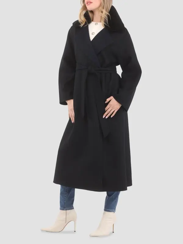 Gorski Reversible Loro Piana Wool Coat With Detachable Select Shearling Lamb Collar, Belt