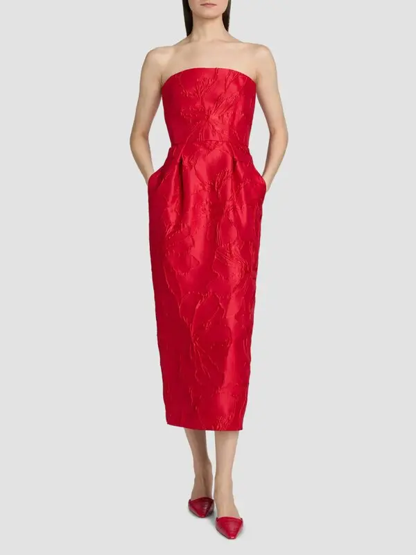 Monique Lhuillier Floral Jacquard Strapless Cocktail Dress