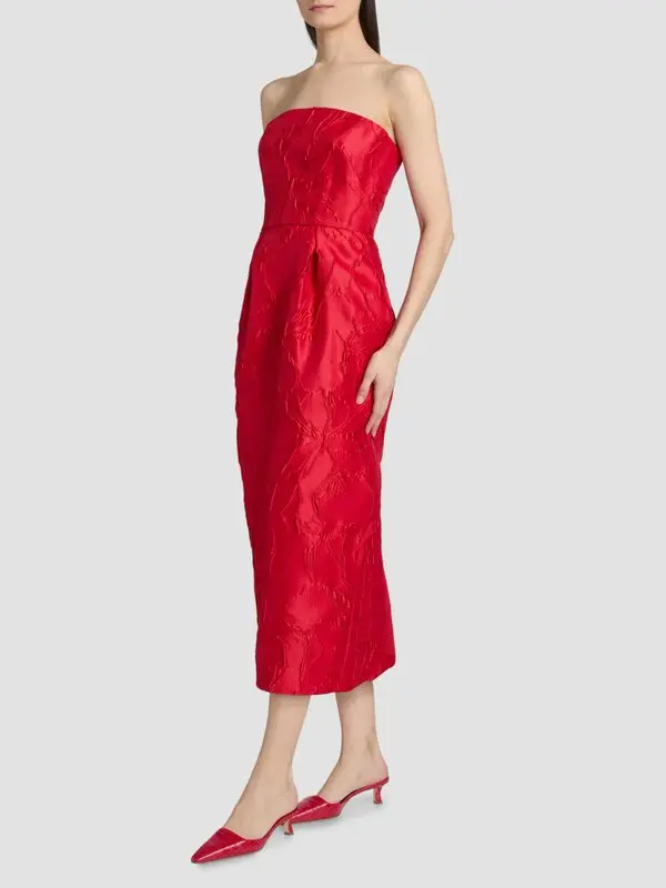 Monique Lhuillier Floral Jacquard Strapless Cocktail Dress