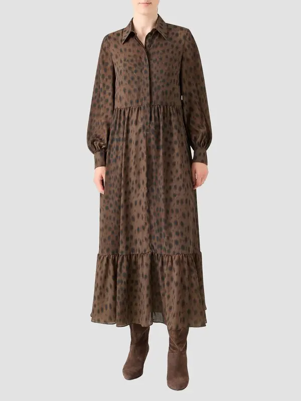Akris Leopard Georgette Maxi Shirtdress