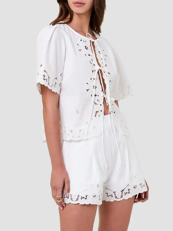 NICHOLAS THE LABEL Isabel Embroidered Tie-front Cotton Top