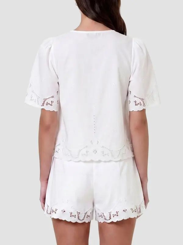 NICHOLAS THE LABEL Isabel Embroidered Tie-front Cotton Top