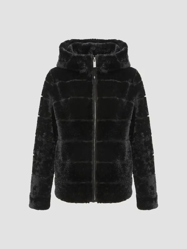 Gorski Horizontal Curly Shearling Lamb Zip Jacket With Hood