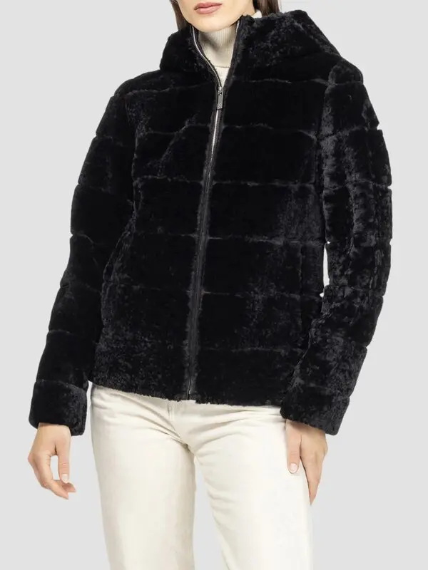 Gorski Horizontal Curly Shearling Lamb Zip Jacket With Hood