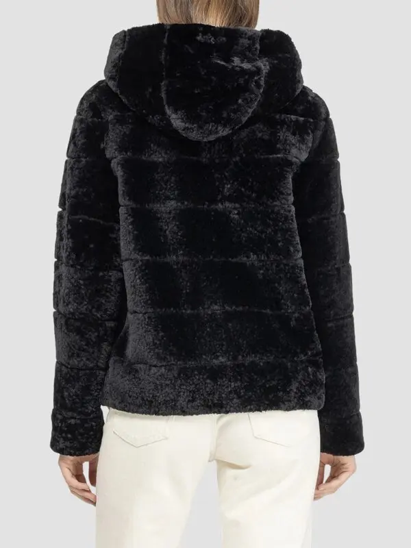 Gorski Horizontal Curly Shearling Lamb Zip Jacket With Hood