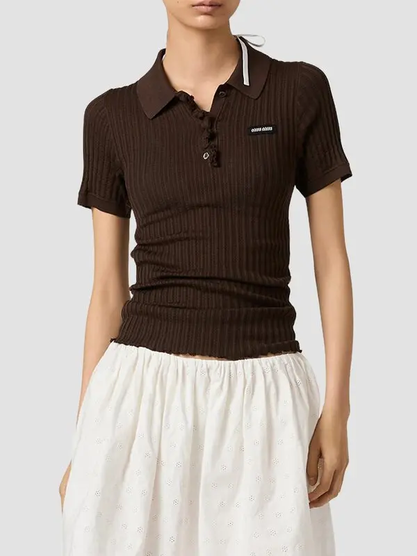 Miu Miu Silk Knit Polo Shirt - Brown