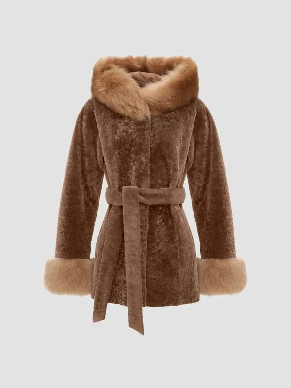 Gorski Textured Lamb Reversible Parka Jacket - Camel