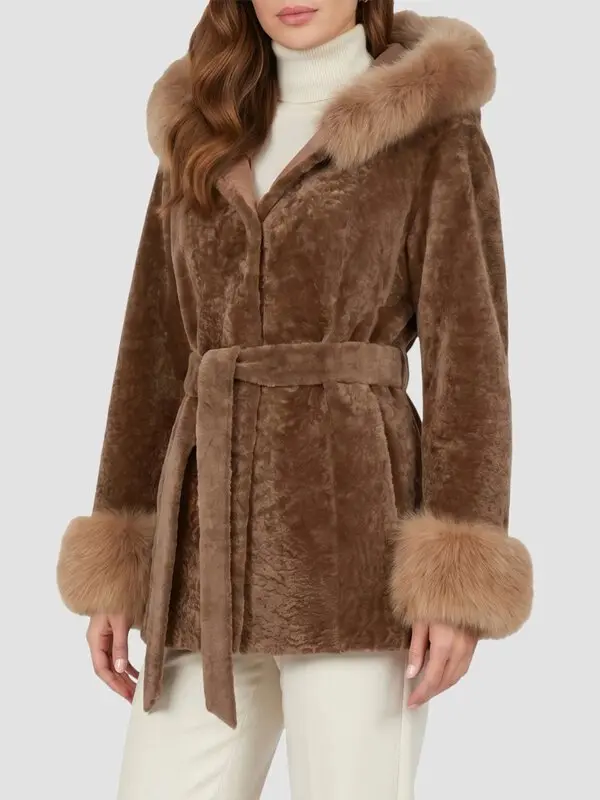 Gorski Textured Lamb Reversible Parka Jacket - Camel