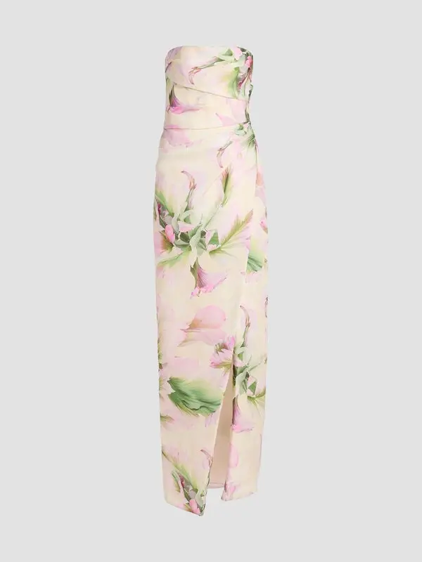 Monique Lhuillier Floral Mikado Strapless Gown - Carnation Multi