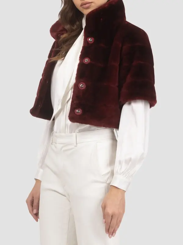 Gorski Reversible Lamb Bolero With Cropped Sleeves - Wine