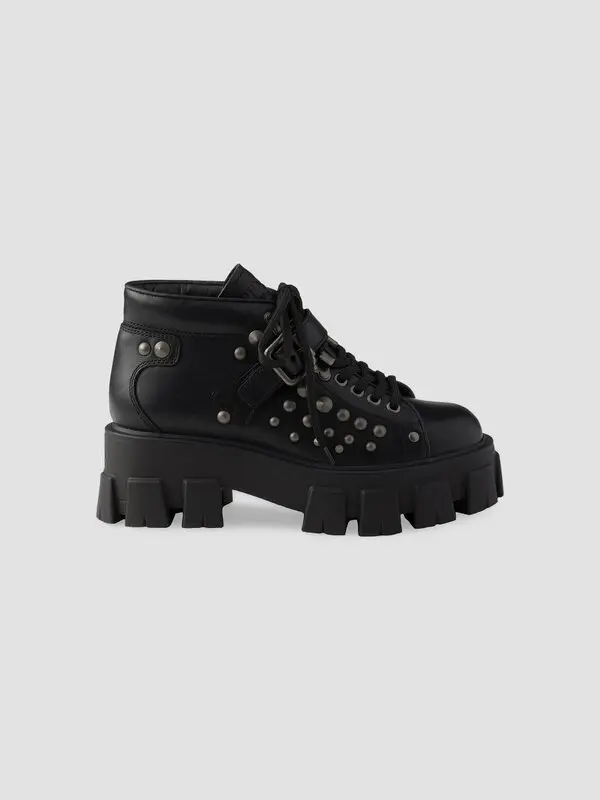 Prada Monolith Studded Leather Booties