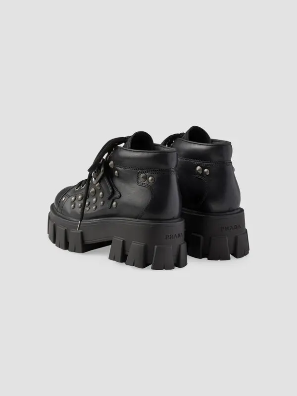 Prada Monolith Studded Leather Booties