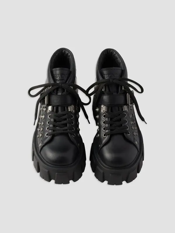 Prada Monolith Studded Leather Booties