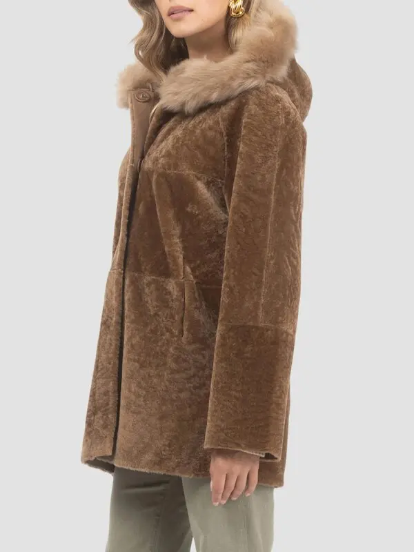 Gorski Reversible Textured Shearling Lamb Parka With Merinillo Shearling Lamb Hood Trim - Camel