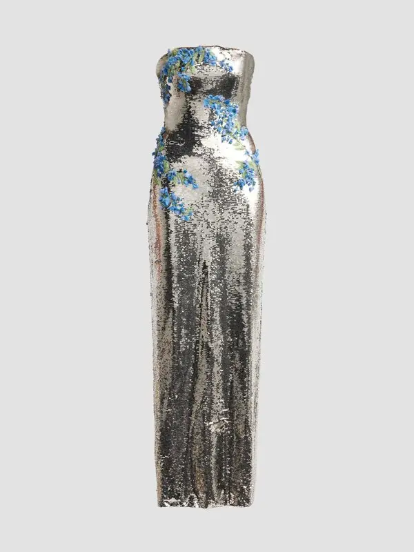 Monique Lhuillier Floral-sequined Strapless Column Gown