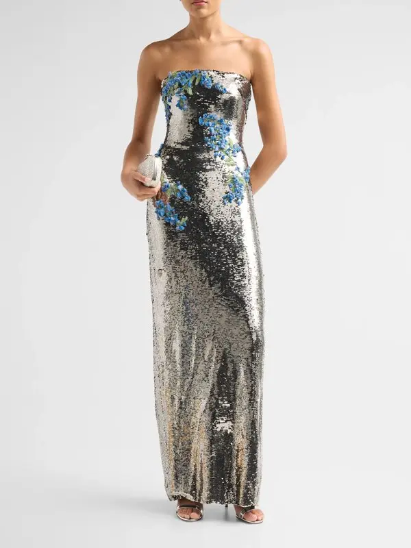 Monique Lhuillier Floral-sequined Strapless Column Gown