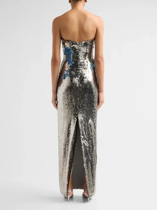 Monique Lhuillier Floral-sequined Strapless Column Gown