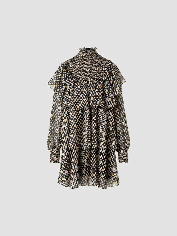 Akris Polka Dot Devoré Crêpe De Chine Ruffle Minidress