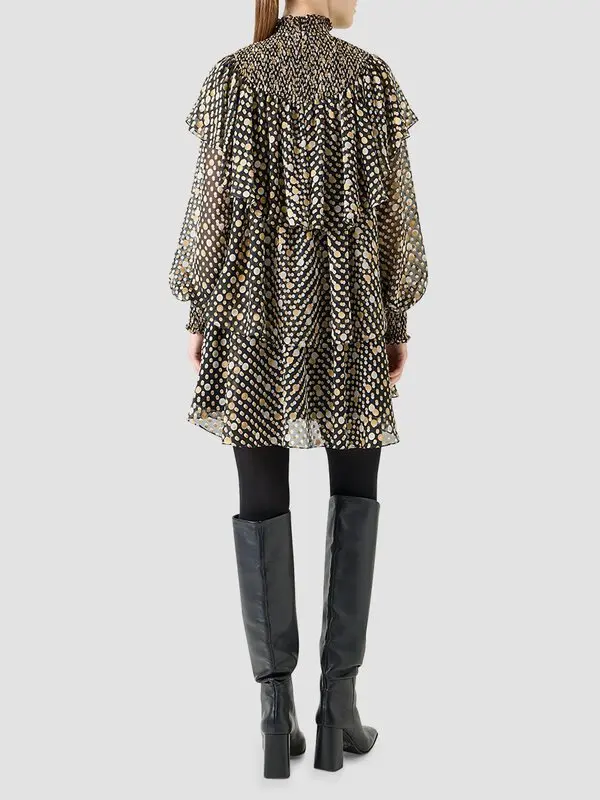 Akris Polka Dot Devoré Crêpe De Chine Ruffle Minidress