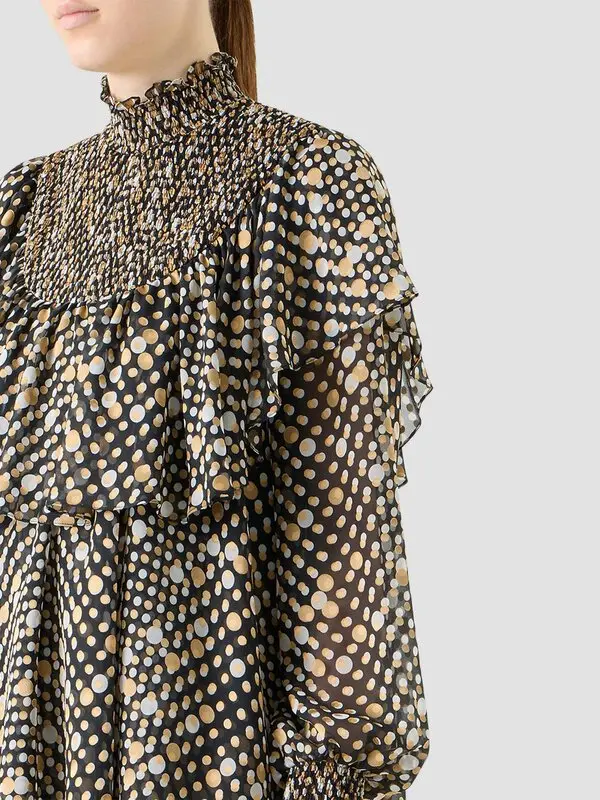 Akris Polka Dot Devoré Crêpe De Chine Ruffle Minidress