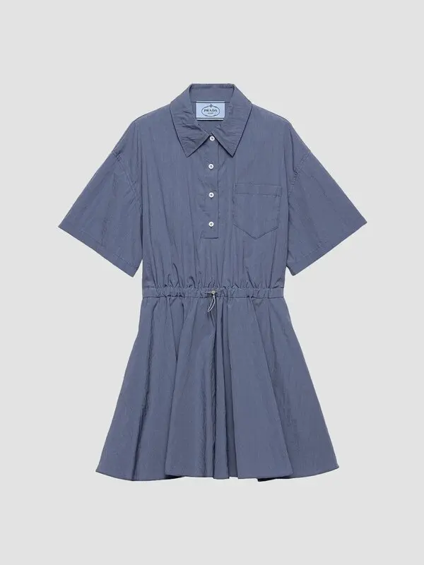 Prada Short-sleeved Technical Pongé Dress - Blue