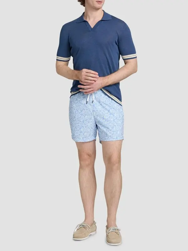 SAKS FIFTH AVENUE Collection Tropical Leaf Print Drawstring Swim Shorts
