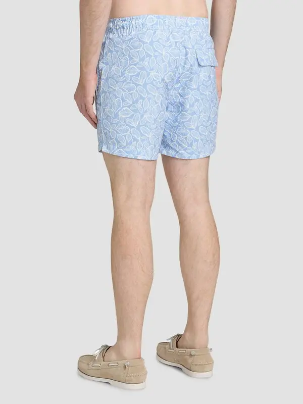 SAKS FIFTH AVENUE Collection Tropical Leaf Print Drawstring Swim Shorts
