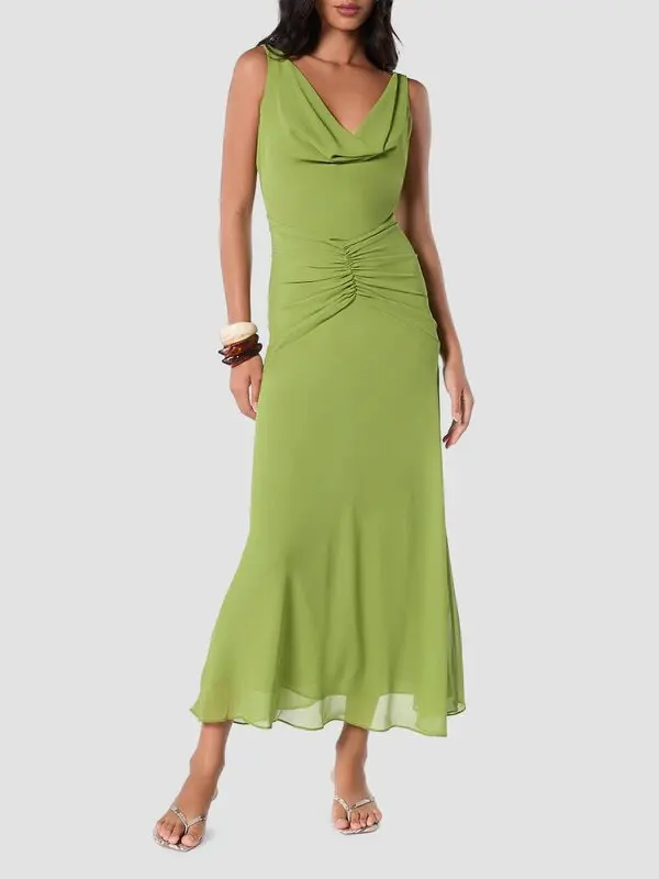 NICHOLAS THE LABEL Calia Ruched Georgette Maxi Dress