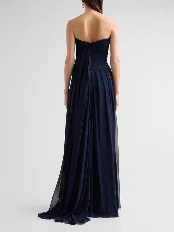 Monique Lhuillier Strapless Silk Draped Gown
