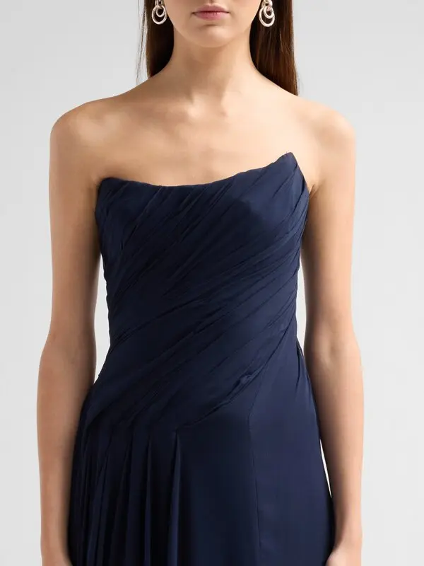 Monique Lhuillier Strapless Silk Draped Gown
