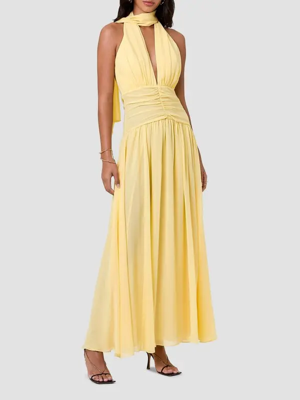 NICHOLAS THE LABEL Arella Pleated Scarf-detail Georgette Maxi Dress