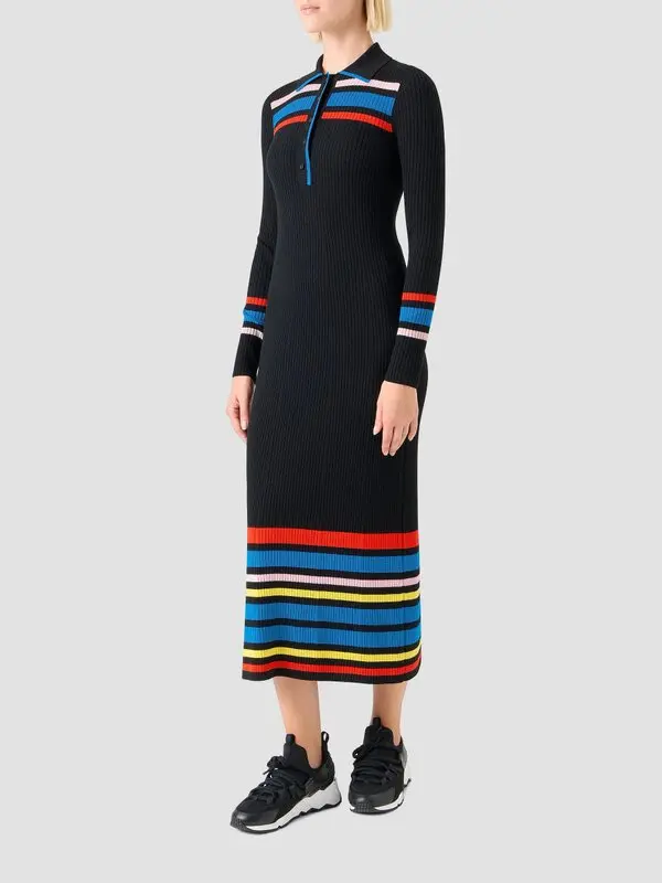 Akris Colorblocked Stripe Rib-knit Polo Dress
