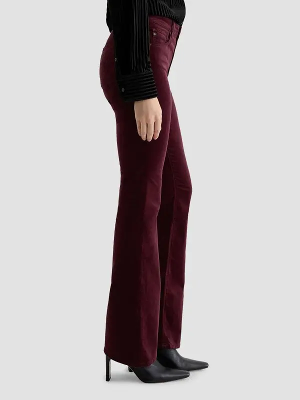 Ag Farrah Stretch-velvet High-rise Boot-cut Pants - Winery