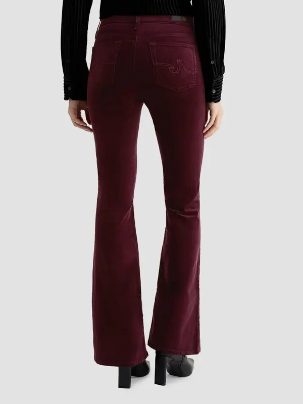 Ag Farrah Stretch-velvet High-rise Boot-cut Pants - Winery