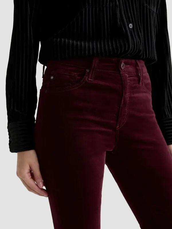 Ag Farrah Stretch-velvet High-rise Boot-cut Pants - Winery