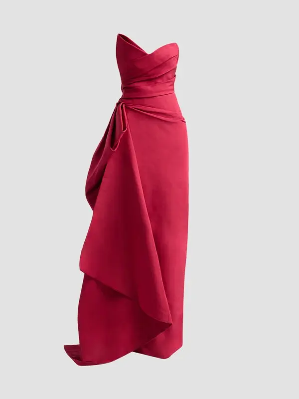 Monique Lhuillier Asymmetric Draped Silk Faille Gown